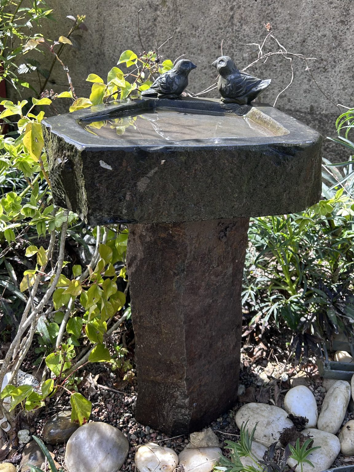 Basalt Birdbath with two birds, 59cm H with birds, New for 2025 ...
