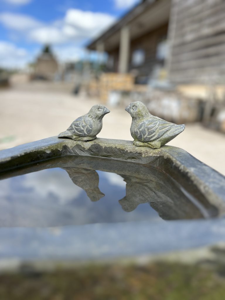Basalt Birdbath with two birds, 59cm H with birds, New for 2025 ...